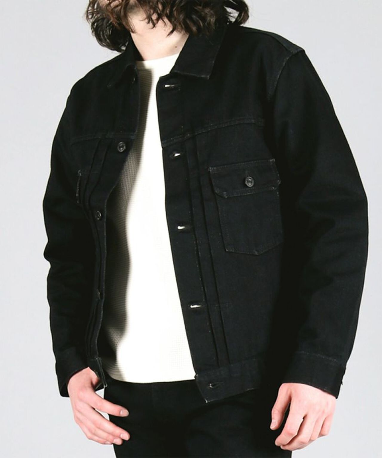 DENIMIO | MXGJ1108 BLACK x BLACK DOUBLE POCKET JACKET